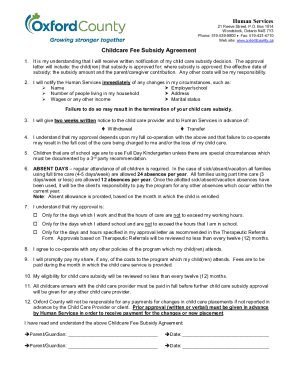 Fillable Online Childcare Fee Subsidy Agreement Fax Email Print - pdfFiller