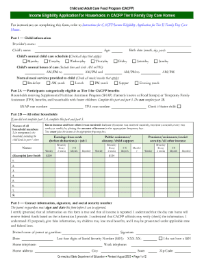 Fillable Online Income Eligibility Application for Household in CACFP ...