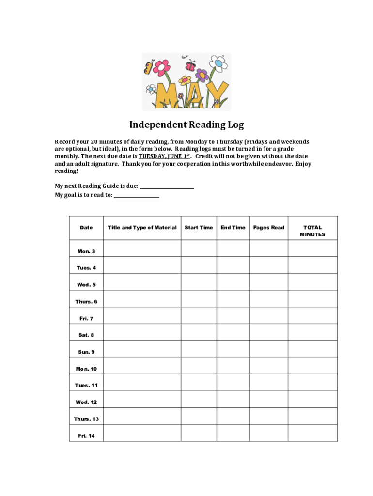 Fillable Online 27 Printable Daily Reading Log Forms and Templates Fax ...