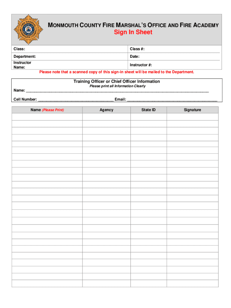 Fillable Online Sign In Sheet - Monmouth County Fax Email Print - pdfFiller