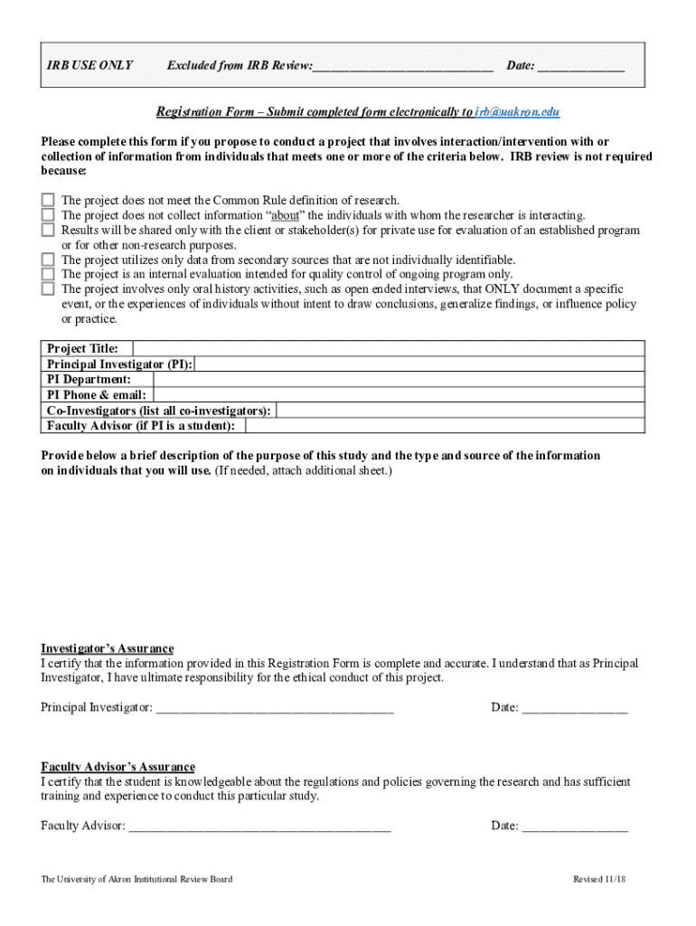 Fillable Online Guidelines for Submission of IRB Registration Form Fax Email Print - pdfFiller