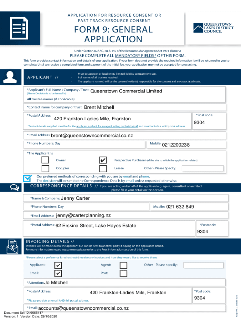 Fillable Online Free fillable Queenstown Lakes District Council New ...