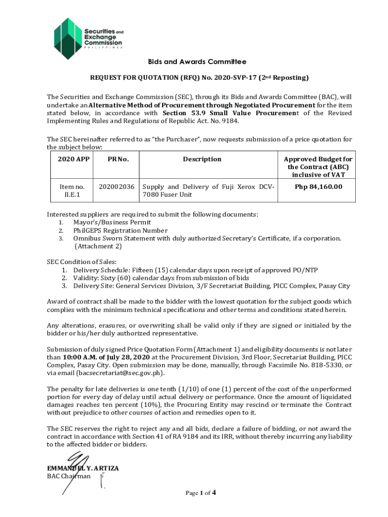 Fillable Online Bid / RFP / RFQ / IQ Information Fax Email Print - pdfFiller