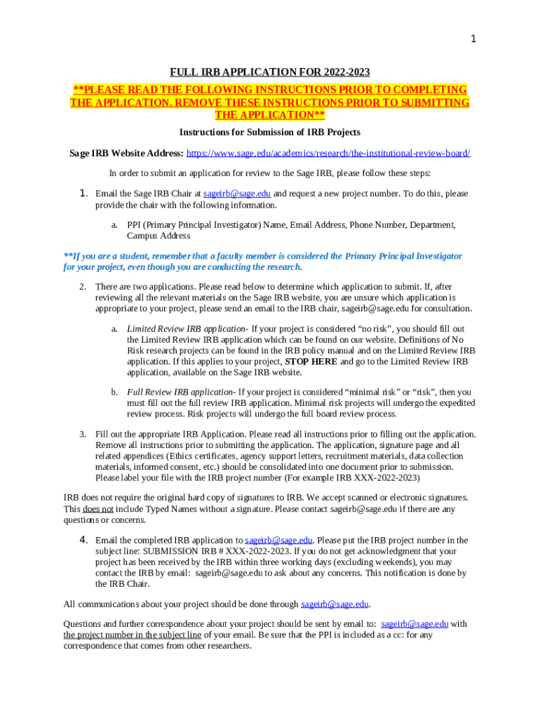 IRB s and Guides Doc Template | pdfFiller