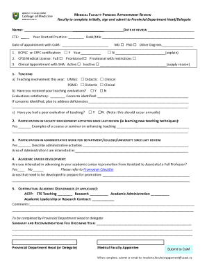 Fillable Online medicine usask Medical Faculty Periodic Review ...