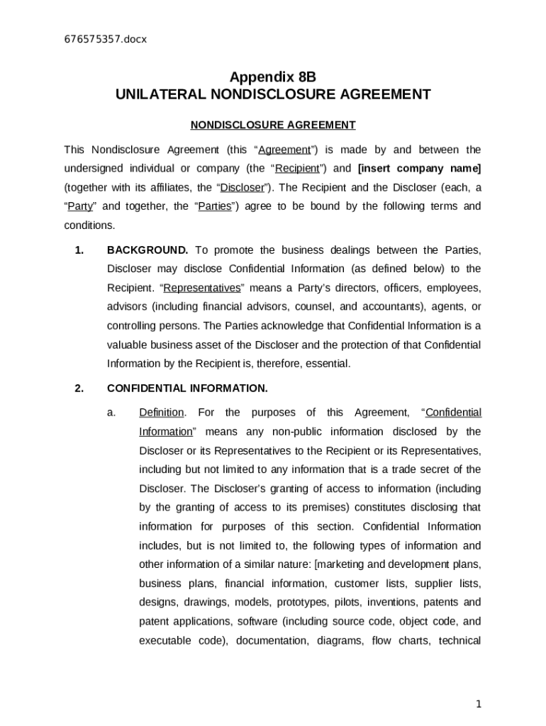APPENDIX A OF CONFIDENTIALITY AGREEMENT ... Doc Template | pdfFiller