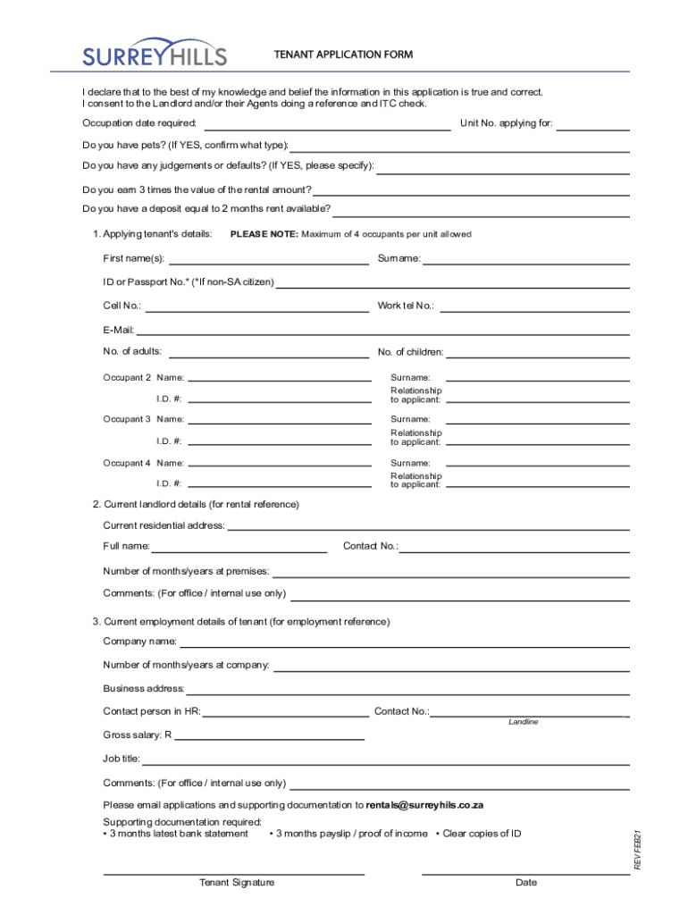 Fillable Online Tenant Application Form - Newcastle upon Tyne Fax Email ...