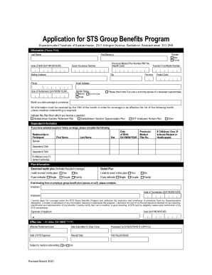 Fillable Online Application for STS Group Benefits Program Fax Email ...