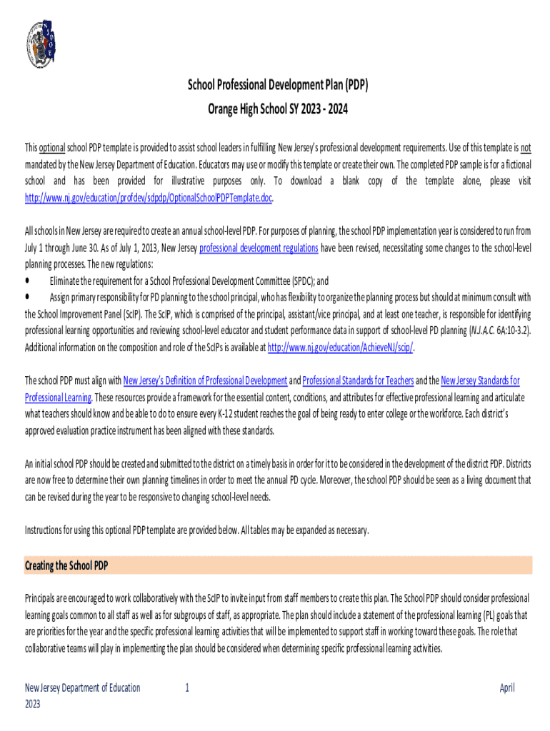 Fillable Online School and District Professional Development Planning ...