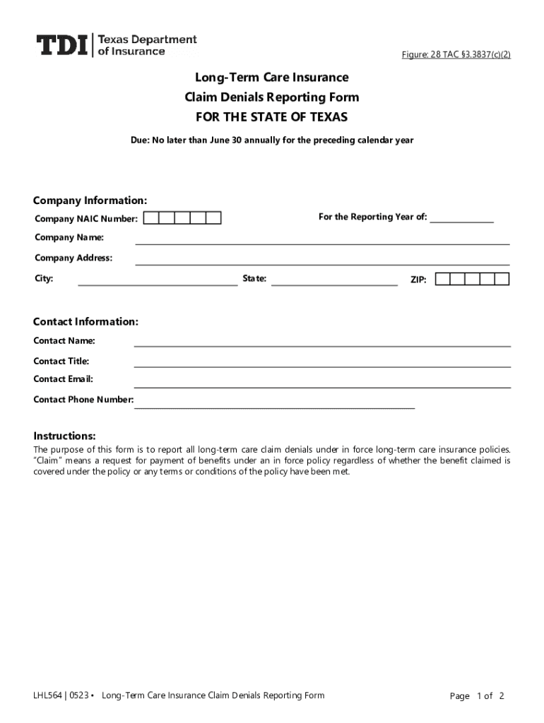 Fillable Online 28 TAC 3.3837(c)(2) Long-Term Care Insurance Claim ...