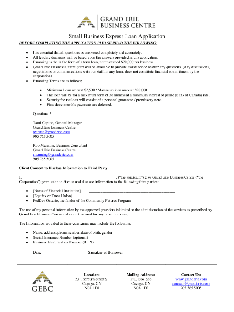 Fillable Online SBA Express Loan: Requirements And Application Fax ...