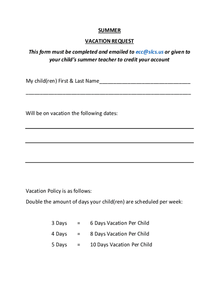 Fillable Online summer vacation request form Fax Email Print - pdfFiller