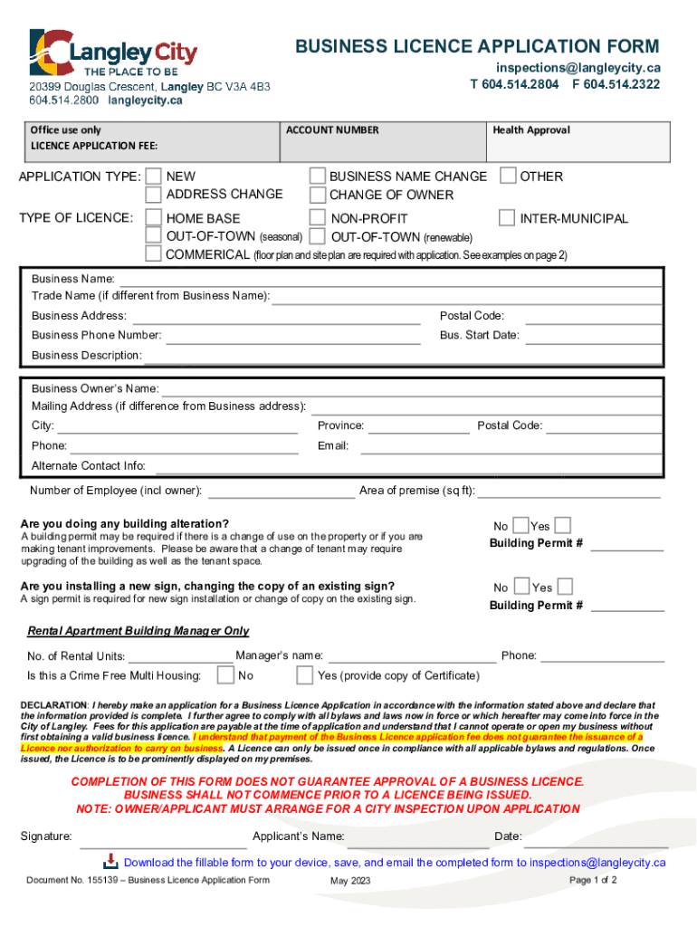 Fillable Online BUSINESS LICENCE APPLICATION FORM Fax Email Print ...