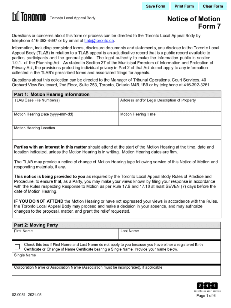Fillable Online Notice of Motion Form 7 Fax Email Print - pdfFiller