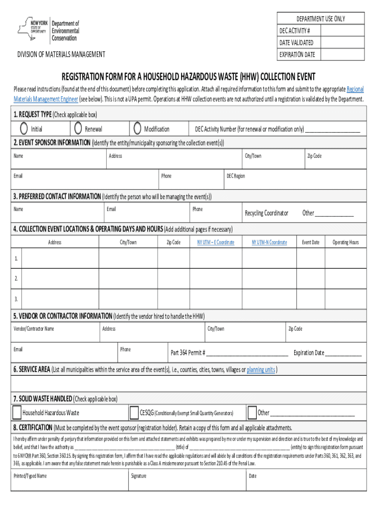 Fillable Online registration form for a household hazardous waste (hhw ...