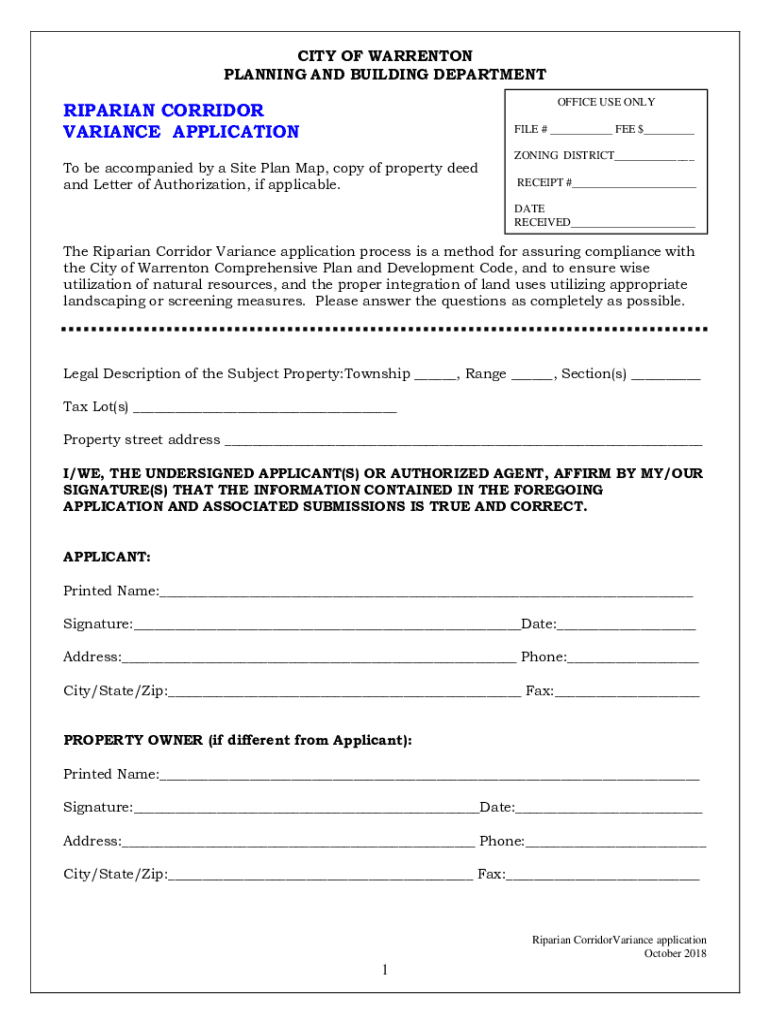 Fillable Online Riparian Corridor Variance Application - City of Warrenton Fax Email Print ...
