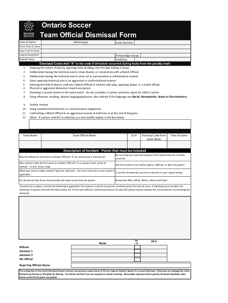 Fillable Online the ontario soccer association referee report ...