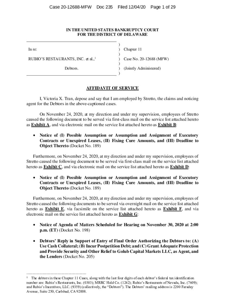Fillable Online AFFIDAVIT OF SERVICE I, Victoria X. Tran, depose and ...