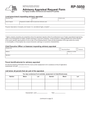Fillable Online Form RP-5050 Advisory Appraisal Request Form For Highly ...