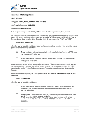 Fillable Online plans dot state tx Species Analysis Form. I-10 from FM ...