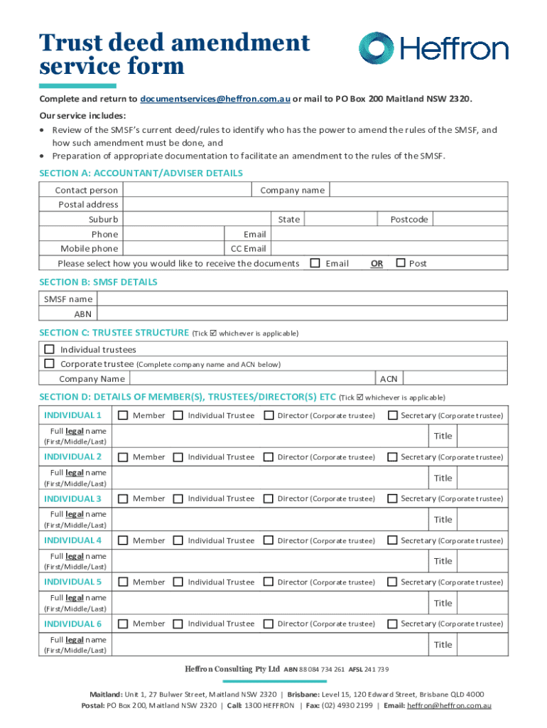 Fillable Online Trust deed amendment service form - Maitland Fax Email ...