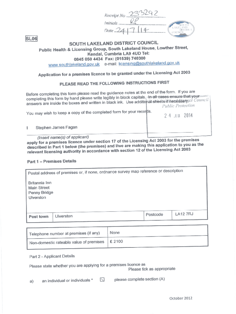 Fillable Online Application for a premises license to be granted under ...