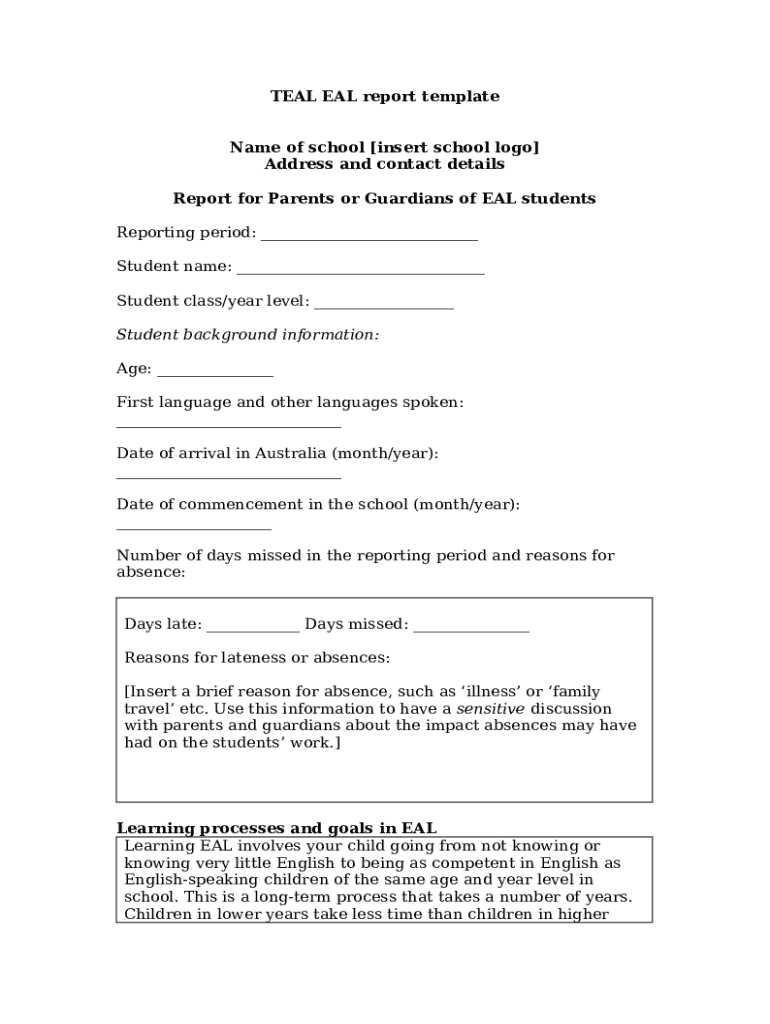 TEAL EAL report template Doc Template | pdfFiller