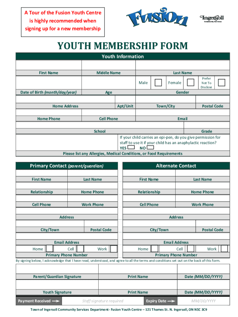 Fillable Online YOUTH MEMBERSHIP FORM Fax Email Print - pdfFiller