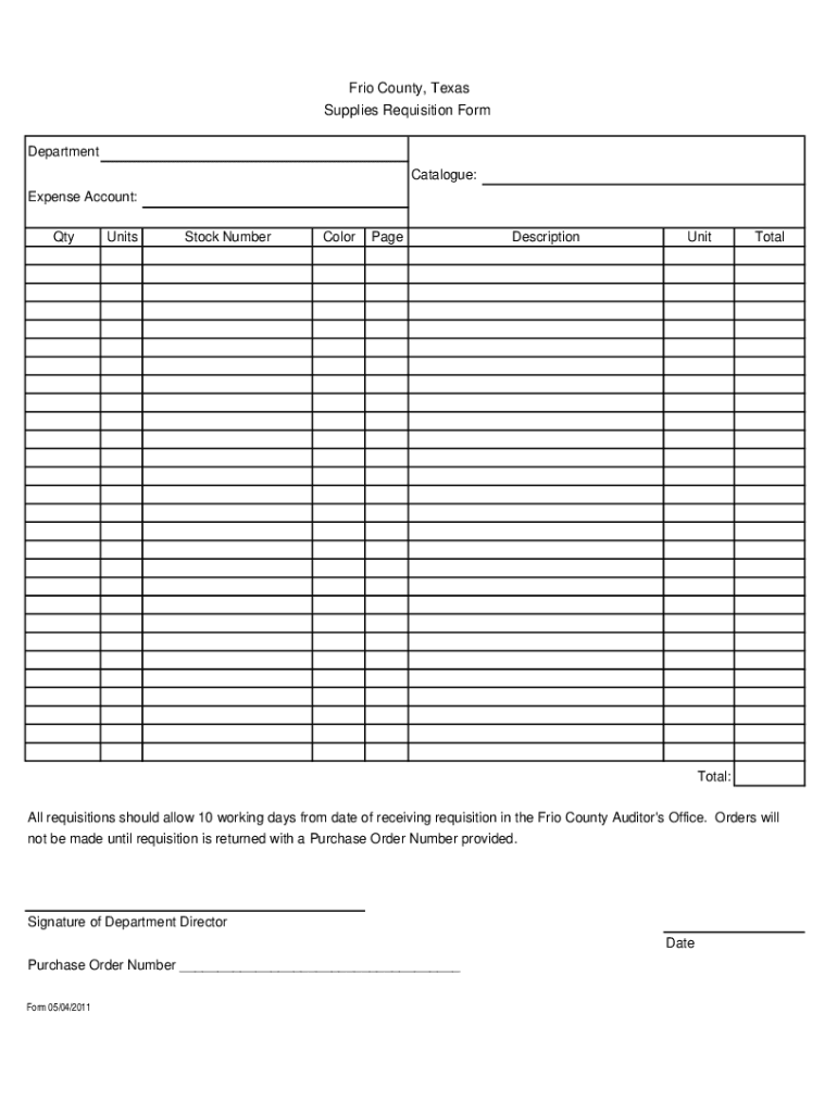 Fillable Online Frio County, Texas Supplies Requisition Form Fax Email Print - pdfFiller