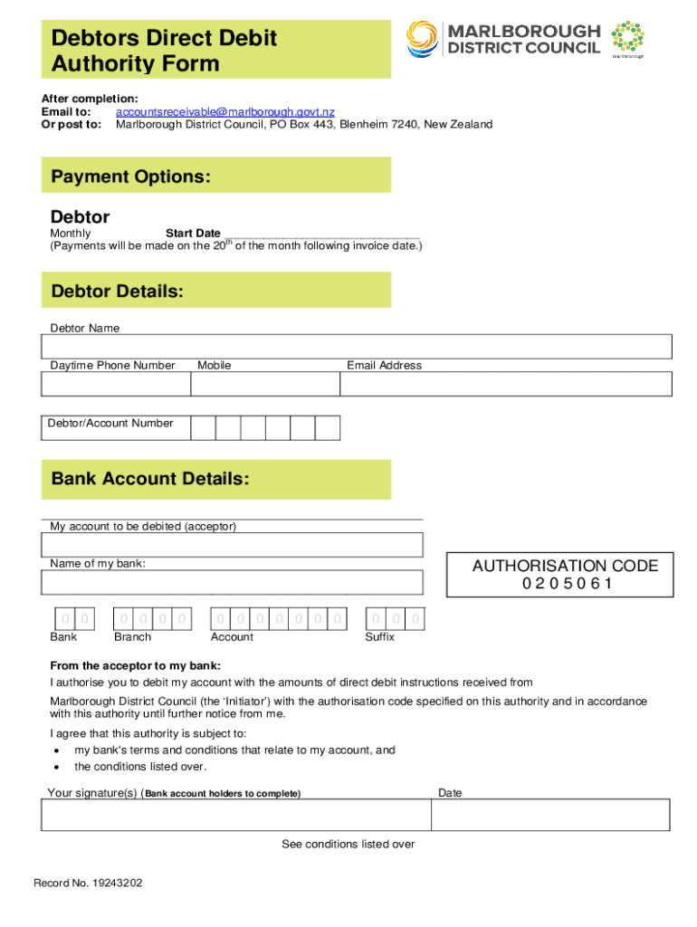 Fillable Online Debtors Direct Debit Authority Form Fax Email Print ...