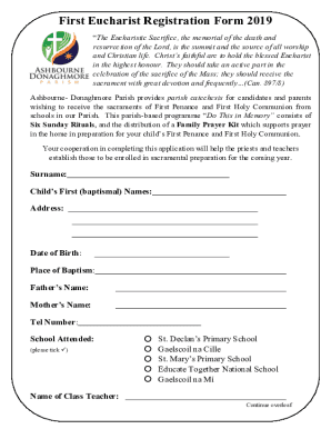 Fillable Online First Eucharist Registration Form 2019 Fax Email Print - pdfFiller