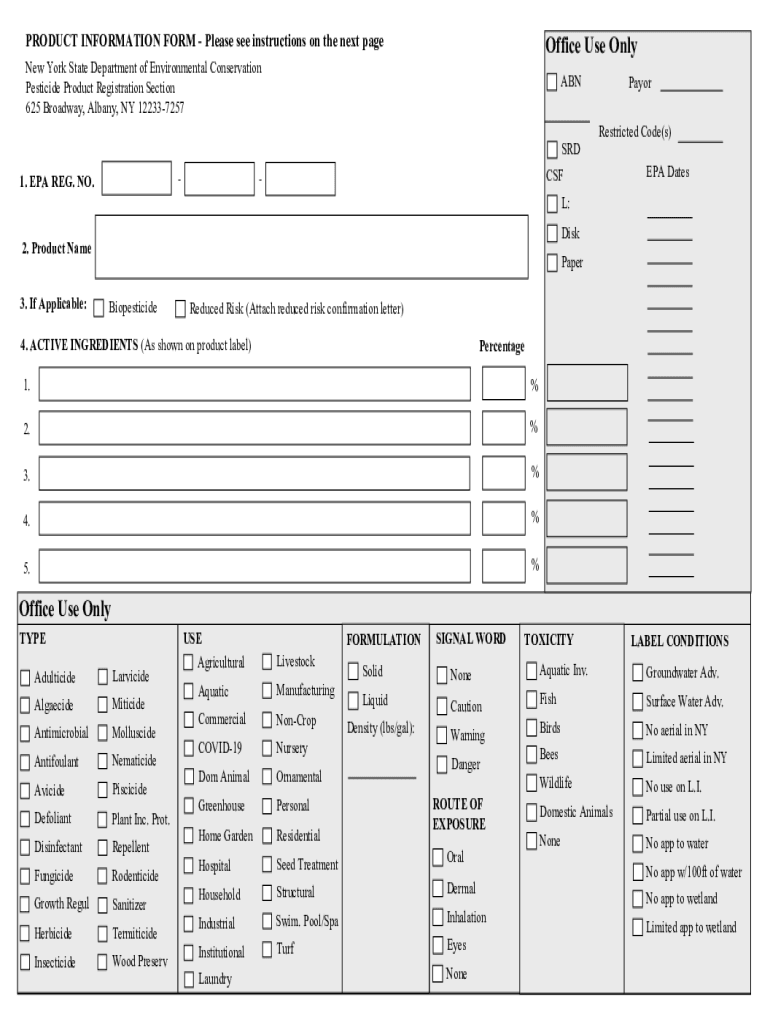 Fillable Online Product Information Form for Registration of a ...