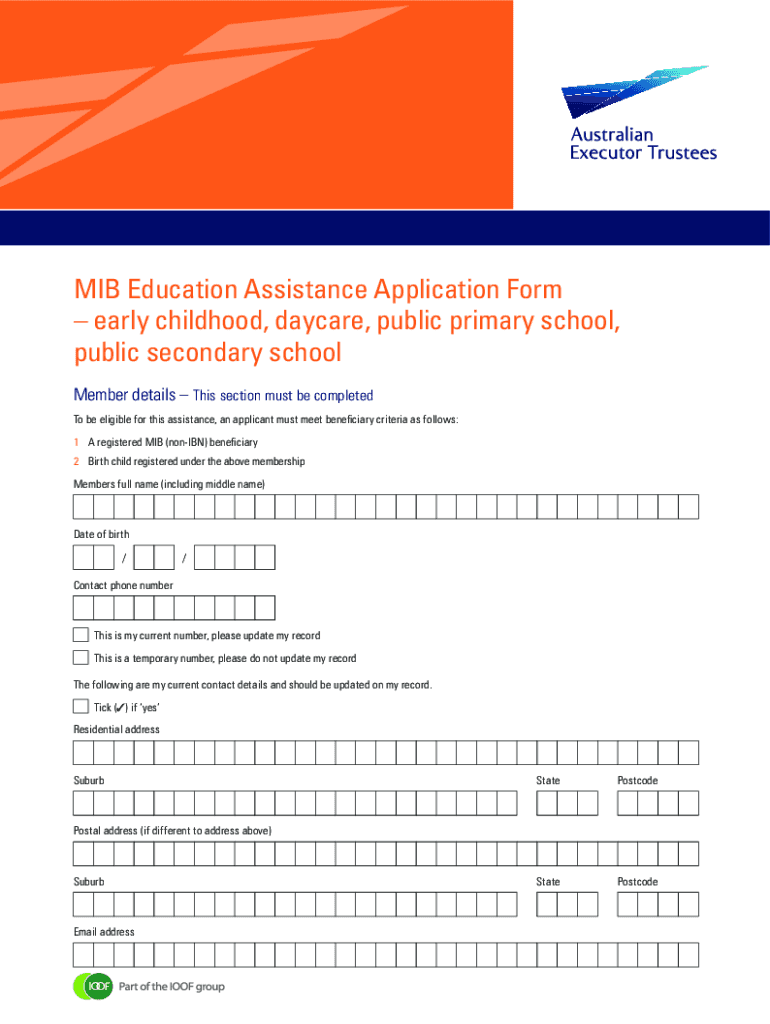 Fillable Online MIB Education Assistance Application Formearly ... Fax ...