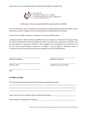 Fillable Online Verification of Hours Worked When Not Licensed with the ... Fax Email Print ...