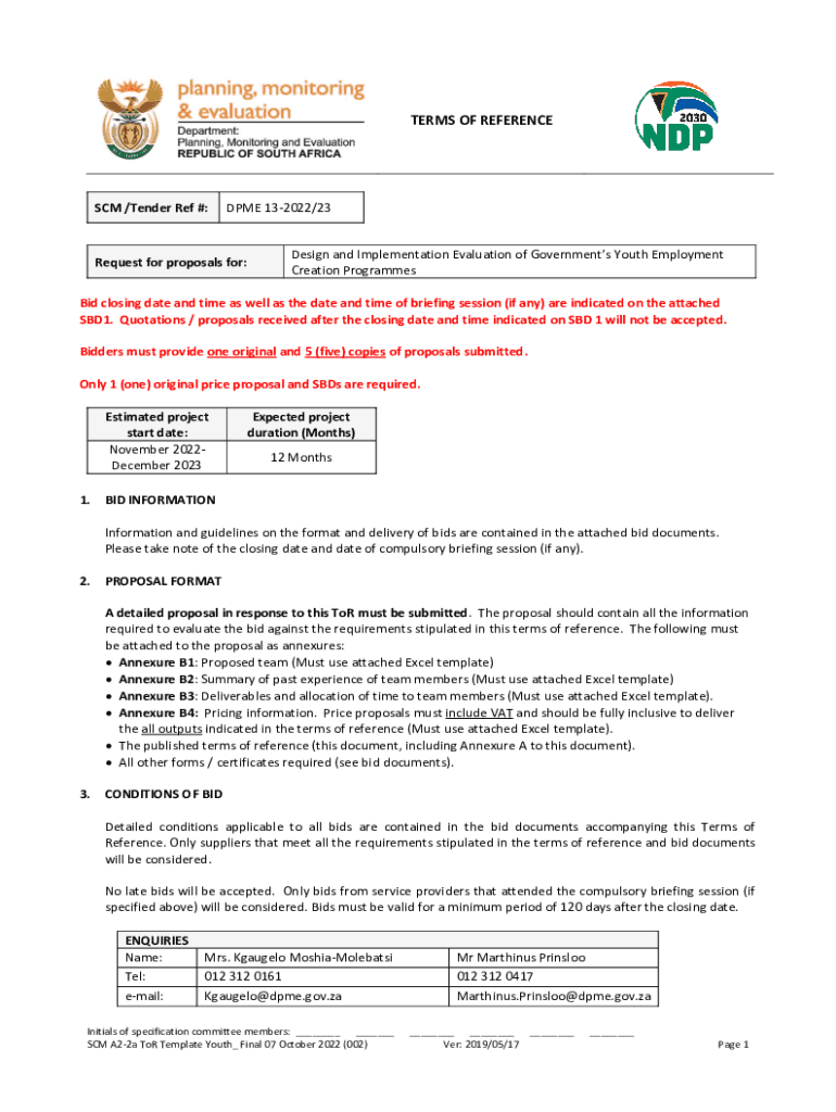 Fillable Online SCM A2-2aB ToR Template Annexure B 13 Fax Email Print - pdfFiller