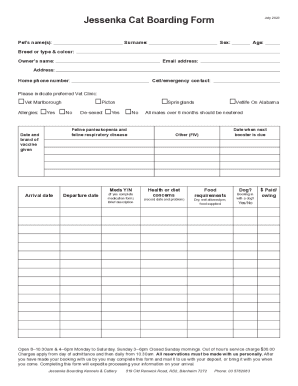 Fillable Online Fillable Online jessenka co Jessenka Cat Boarding Form ...