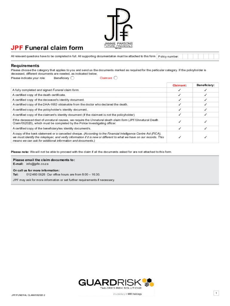 Fillable Online Funeral claim form - Momentum Fax Email Print - pdfFiller