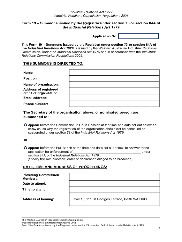 Fillable Online Form 19 - Summons issued under section 73 or ... Fax ...
