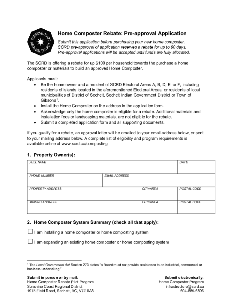 Fillable Online Home Composter Rebate: Pre-approval Application Fax Email Print - pdfFiller