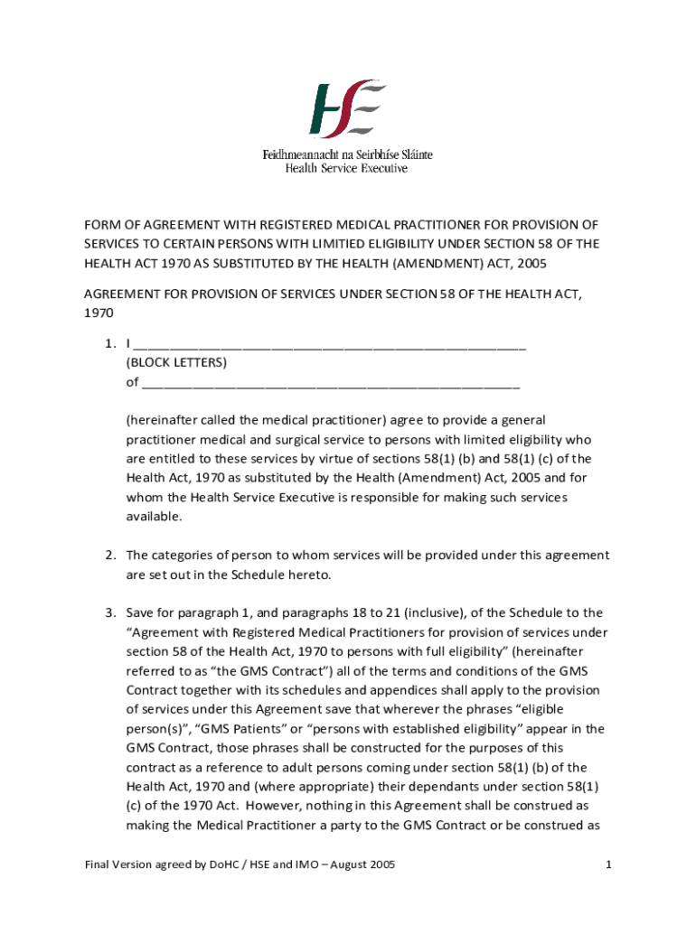 Fillable Online form of agreement with registered medical practitioner ... - HSE Fax Email Print ...