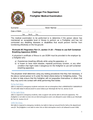 Fillable Online Castlegar Fire Department Firefighter Medical ...