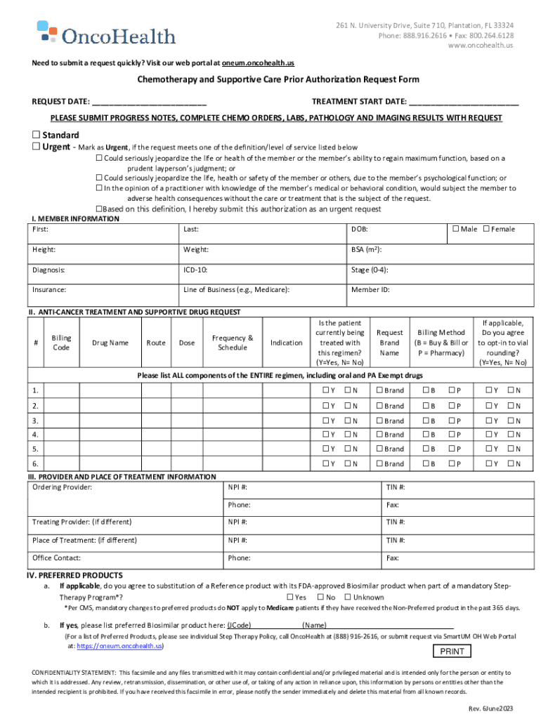 Fillable Online Chemotherapy and Supportive Care Prior Authorization ... Fax Email Print - pdfFiller