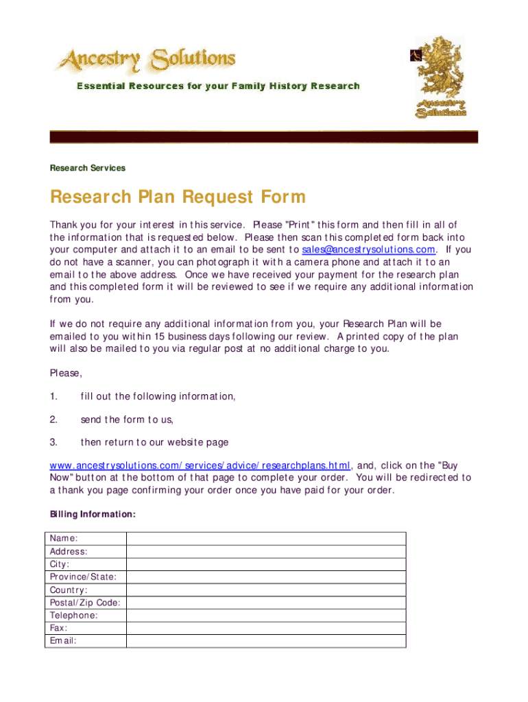 Fillable Online Research Plan Request Form Fax Email Print - pdfFiller