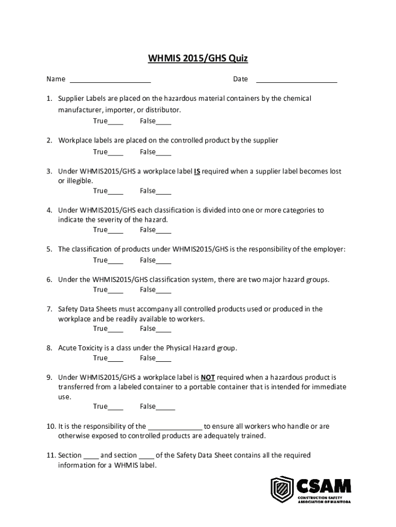 Fillable Online Ghs Training Quiz Answers Fax Email Print - pdfFiller