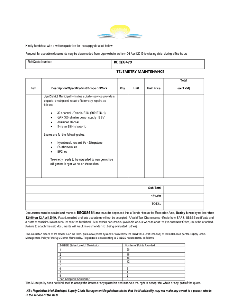 Fillable Online ugu gov Ugu District Municipality - Current Tenders Fax Email Print - pdfFiller