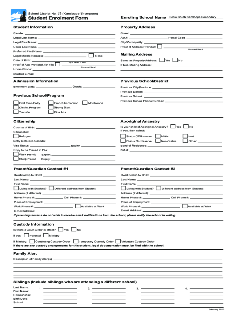 Fillable Online Registration - South Kamloops Secondary School Fax ...