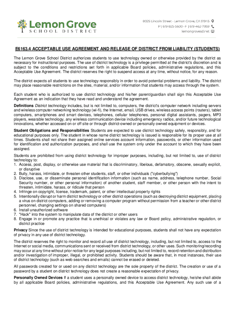 Fillable Online Acceptable Use Agreement and Release of ... Fax Email ...