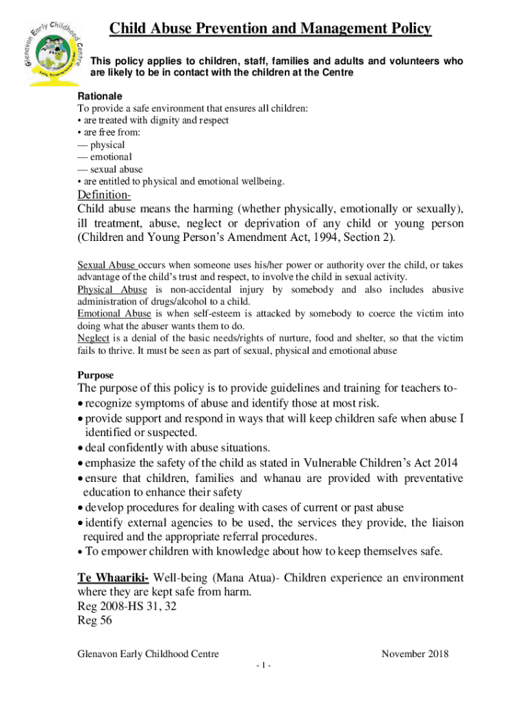 Fillable Online Recommended policy on reporting child abuse and neglect ...