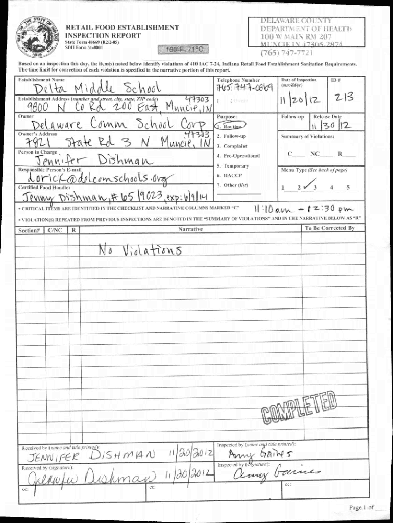 Fillable Online Delaware restaurant inspection database shows reports ...