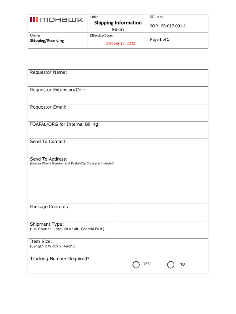 Fillable Online Shipping Information Form Fax Email Print - pdfFiller